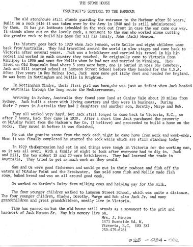 300 Victoria View Rd - John (Jack) Henson - Esquimalt Archives Online ...